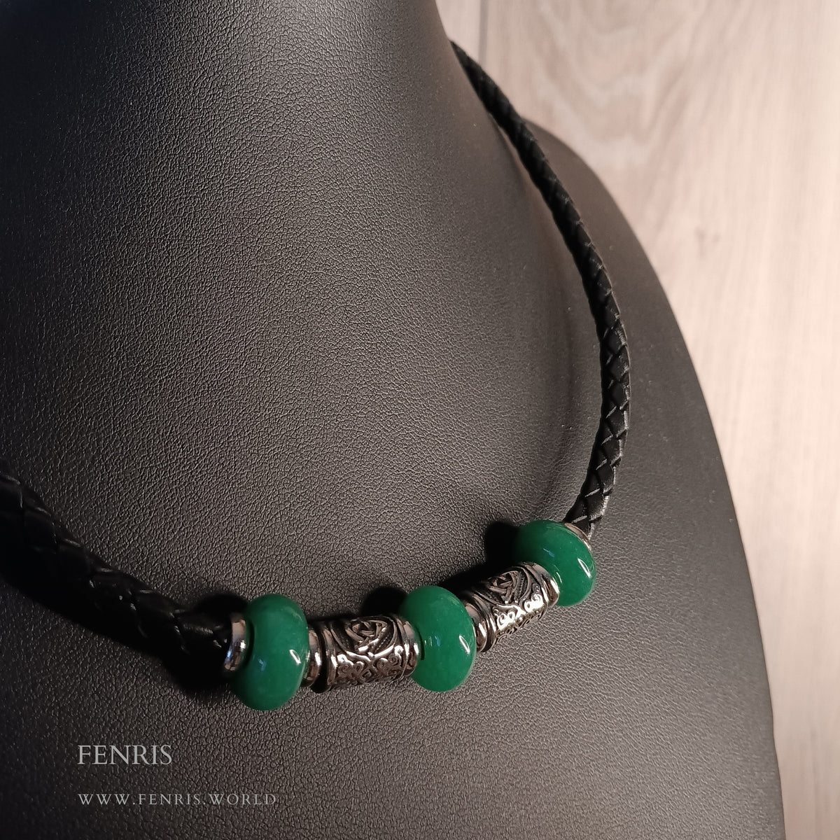 Jade Celtic Choker Necklace Silver Green Black Leather – Fenris