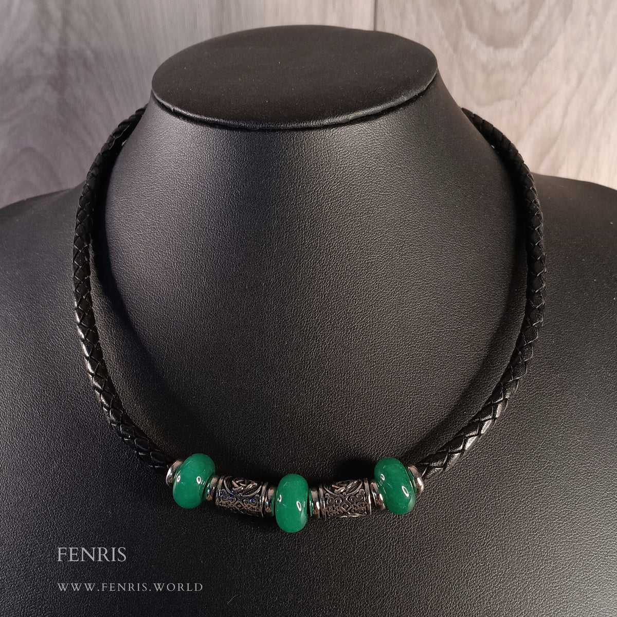 Jade Celtic Choker Necklace Silver Green Black Leather – Fenris