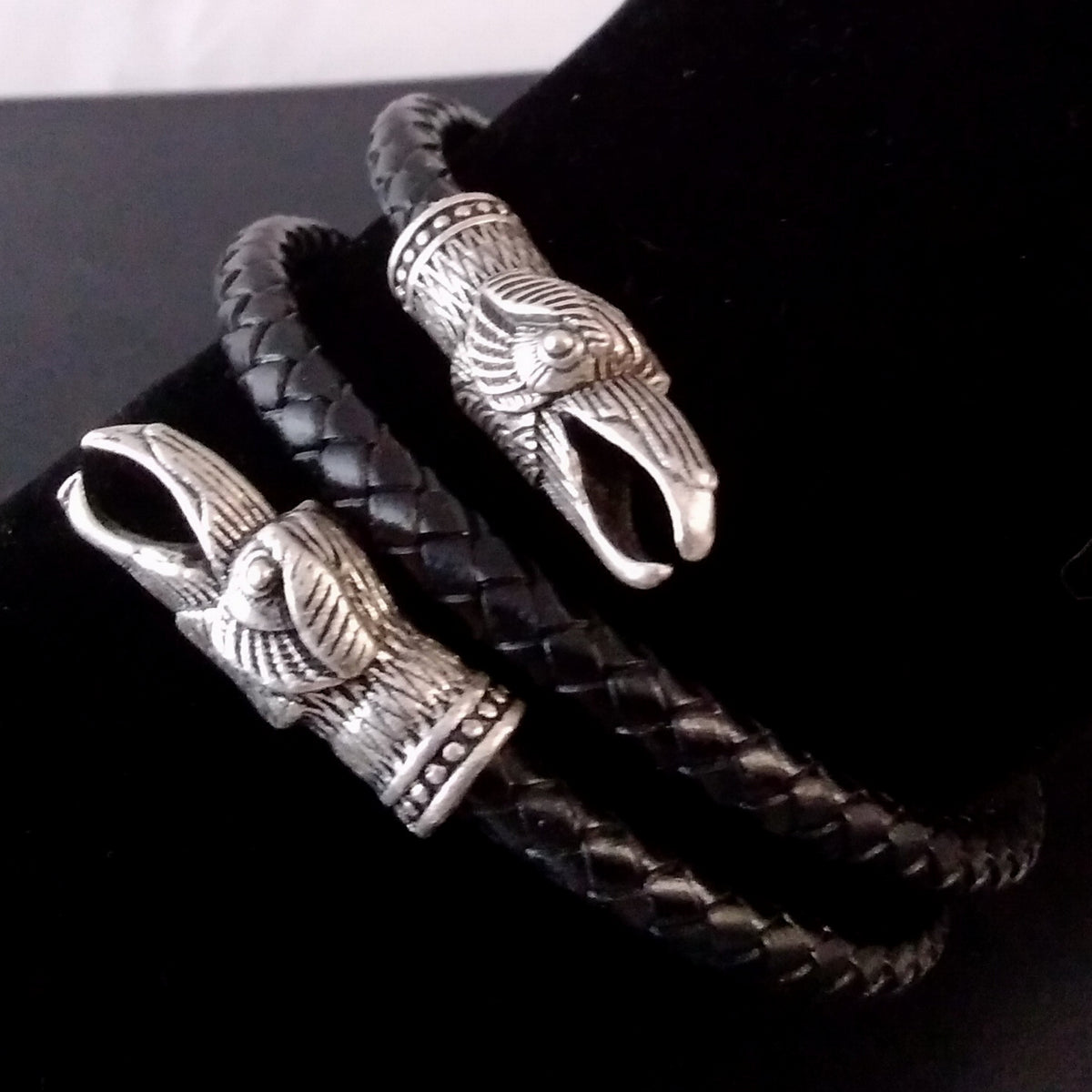 Raven Bracelet Torc Arm Ring Silver Black Leather – Fenris