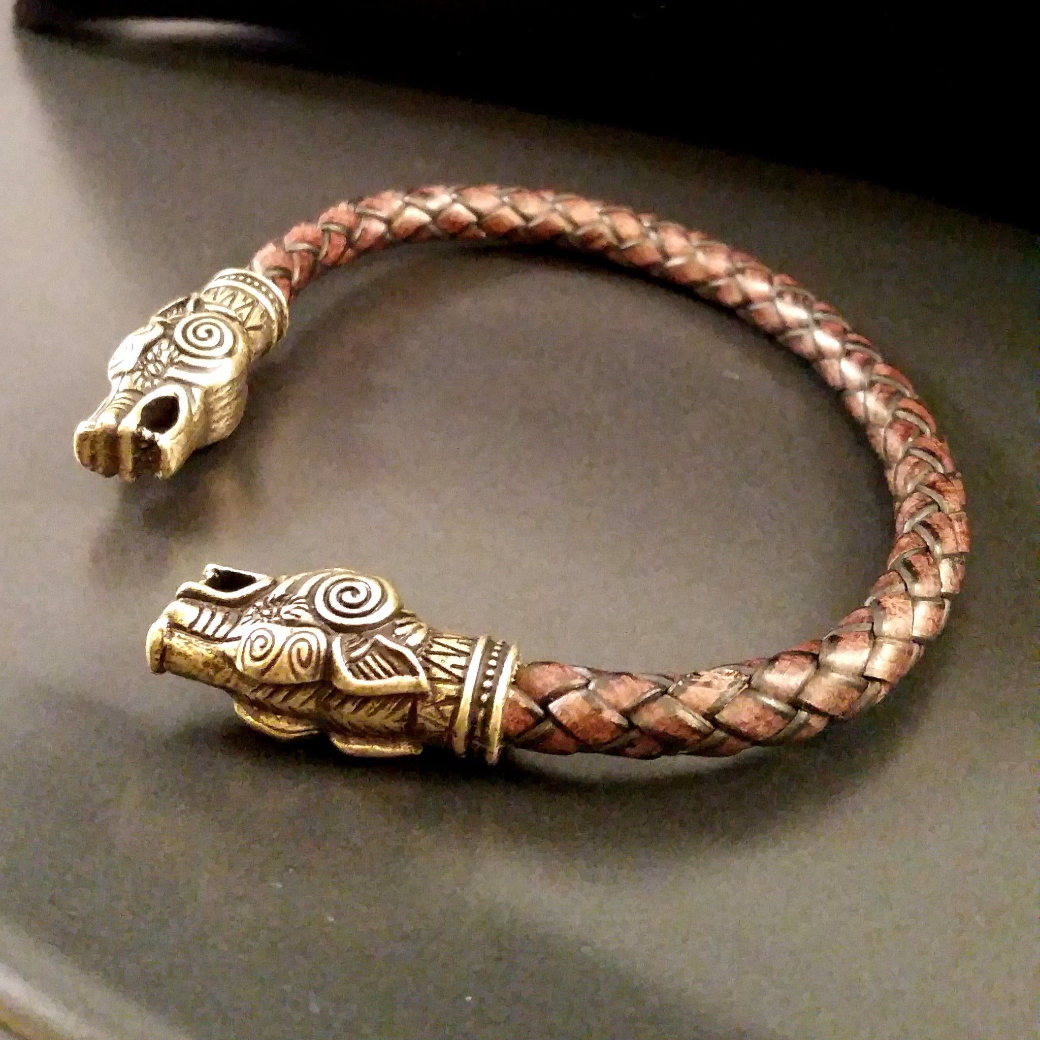 Wolf Torc Bracelet Bronze Brown Leather – Fenris