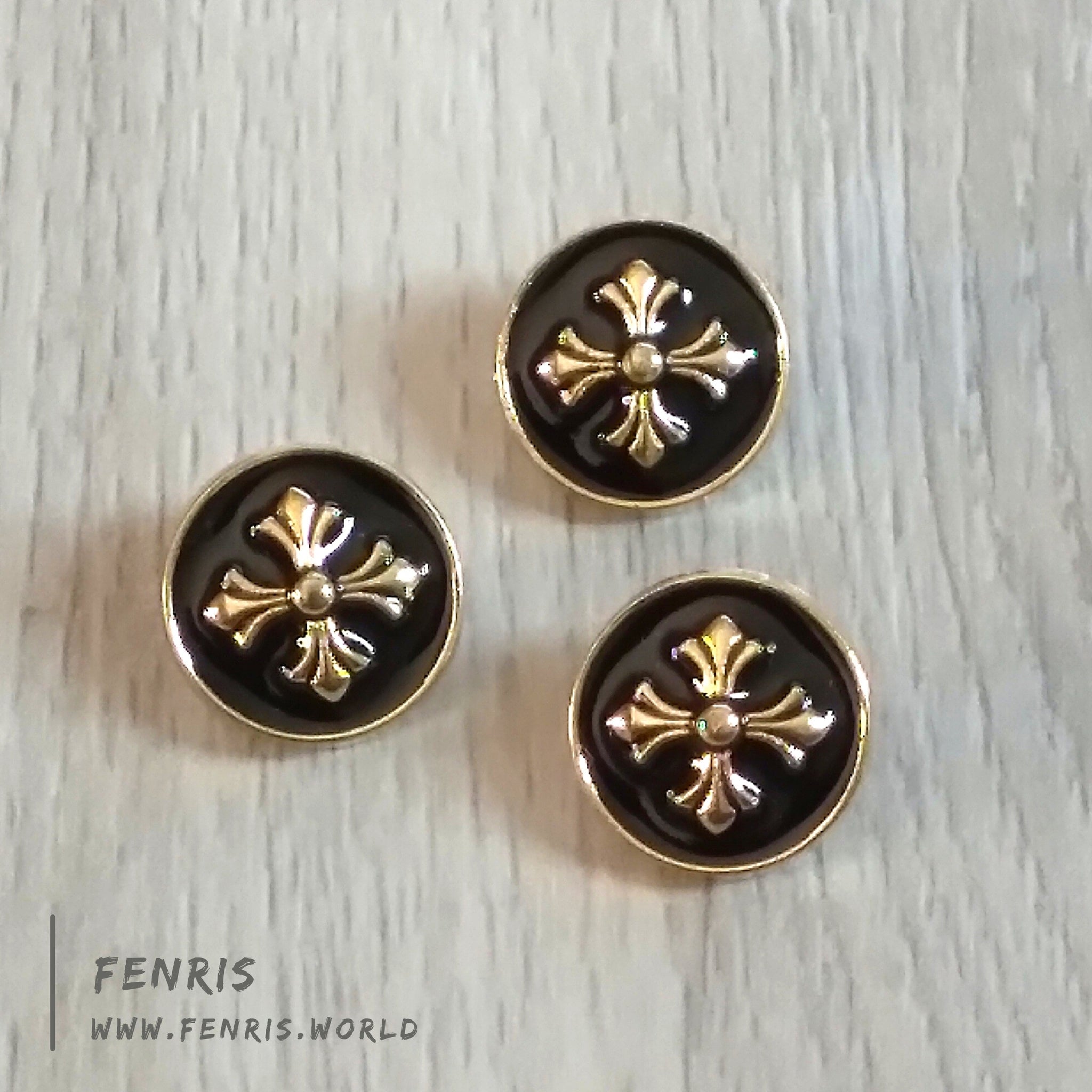 Buttons Gold Metal Black Enamel Gothic Cross – Fenris