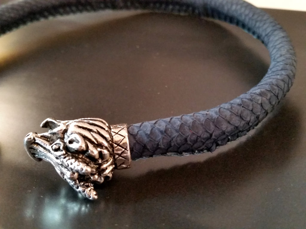 Dragon Torc Scale Leather Silver Dark Blue – Fenris