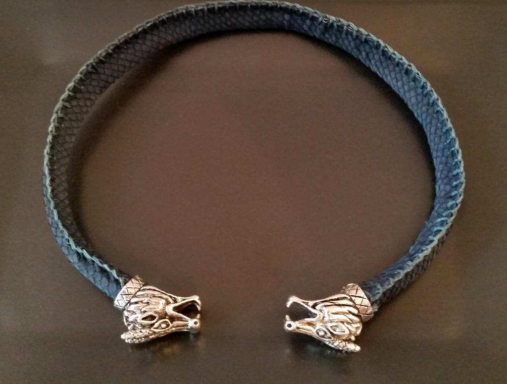 Dragon Torc Scale Leather Silver Dark Blue – Fenris