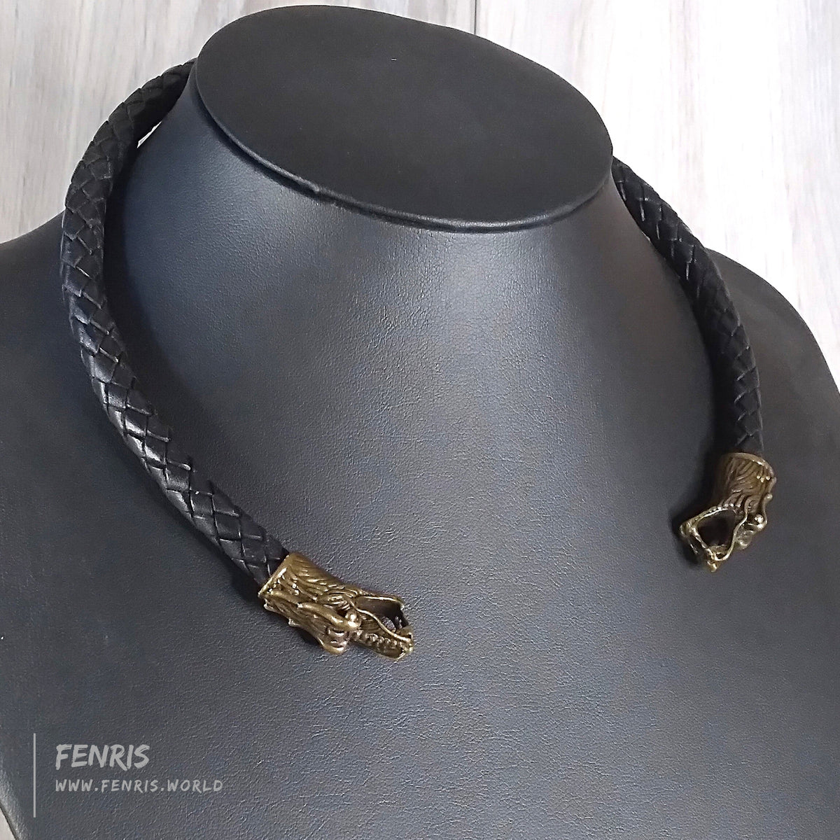 Dragon Torc Necklace Bronze Black Leather Viking Style – Fenris