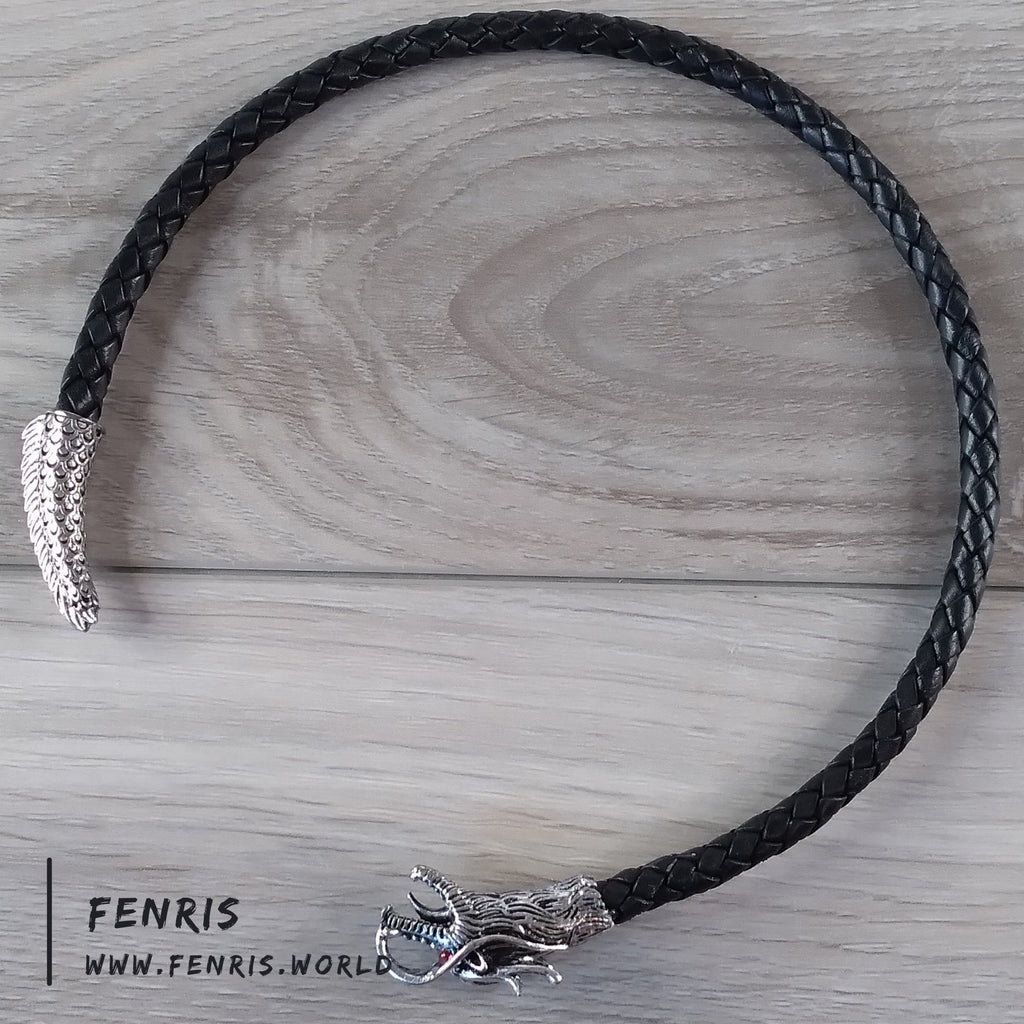 Dragon Torc Necklace Silver Black Leather Tail Chaser – Fenris