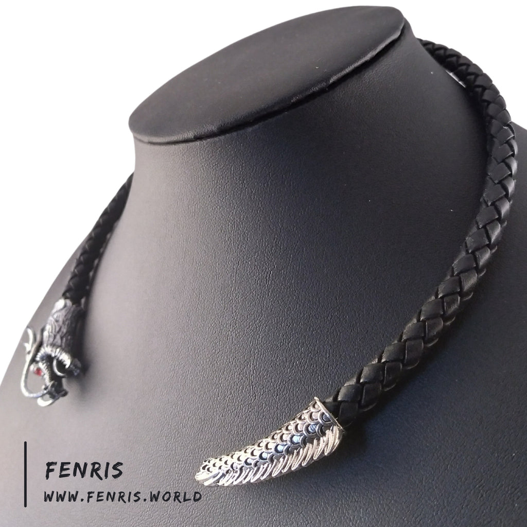 Dragon Torc Necklace Silver Black Leather Tail Chaser – Fenris
