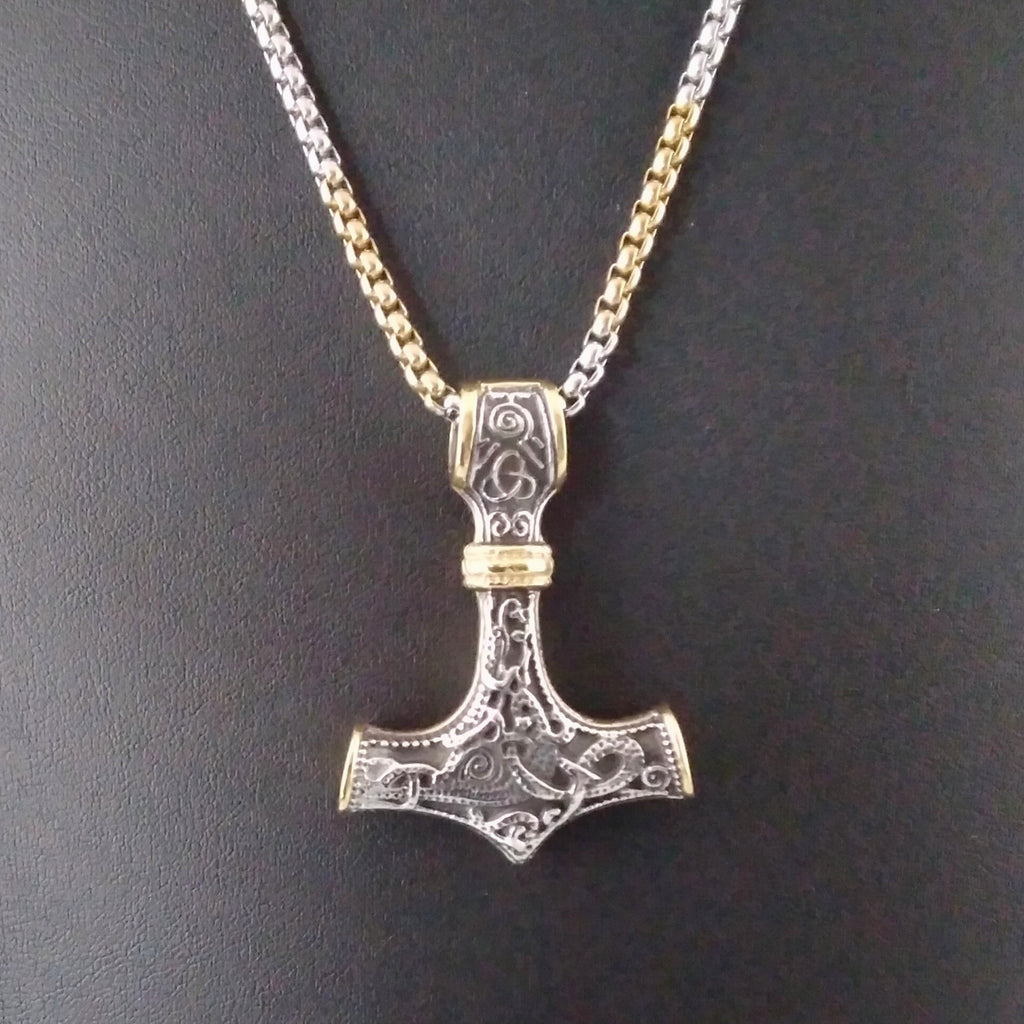 Thor's Hammer Necklace Silver Gold Box Chain Norse Viking Style – Fenris