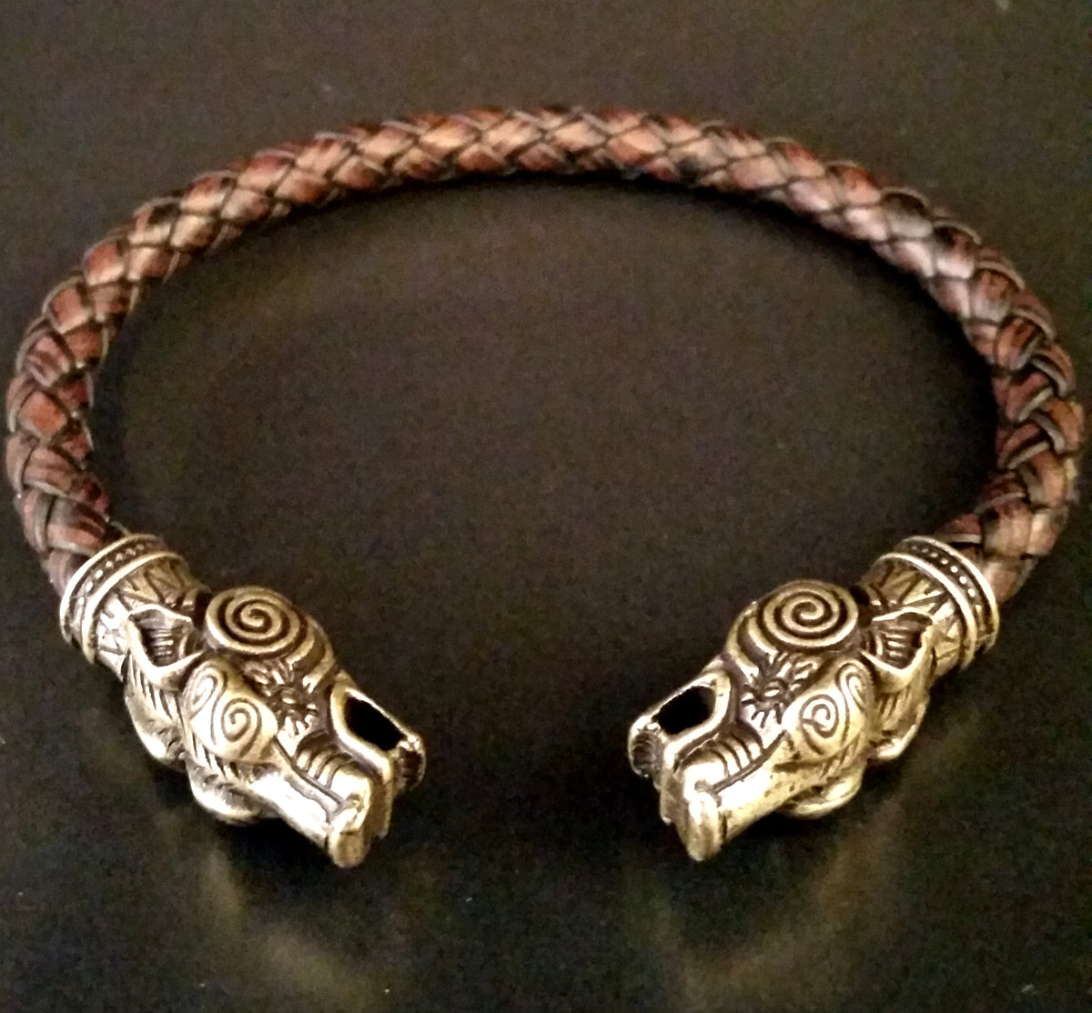 Wolf Torc Bracelet Bronze Brown Leather – Fenris
