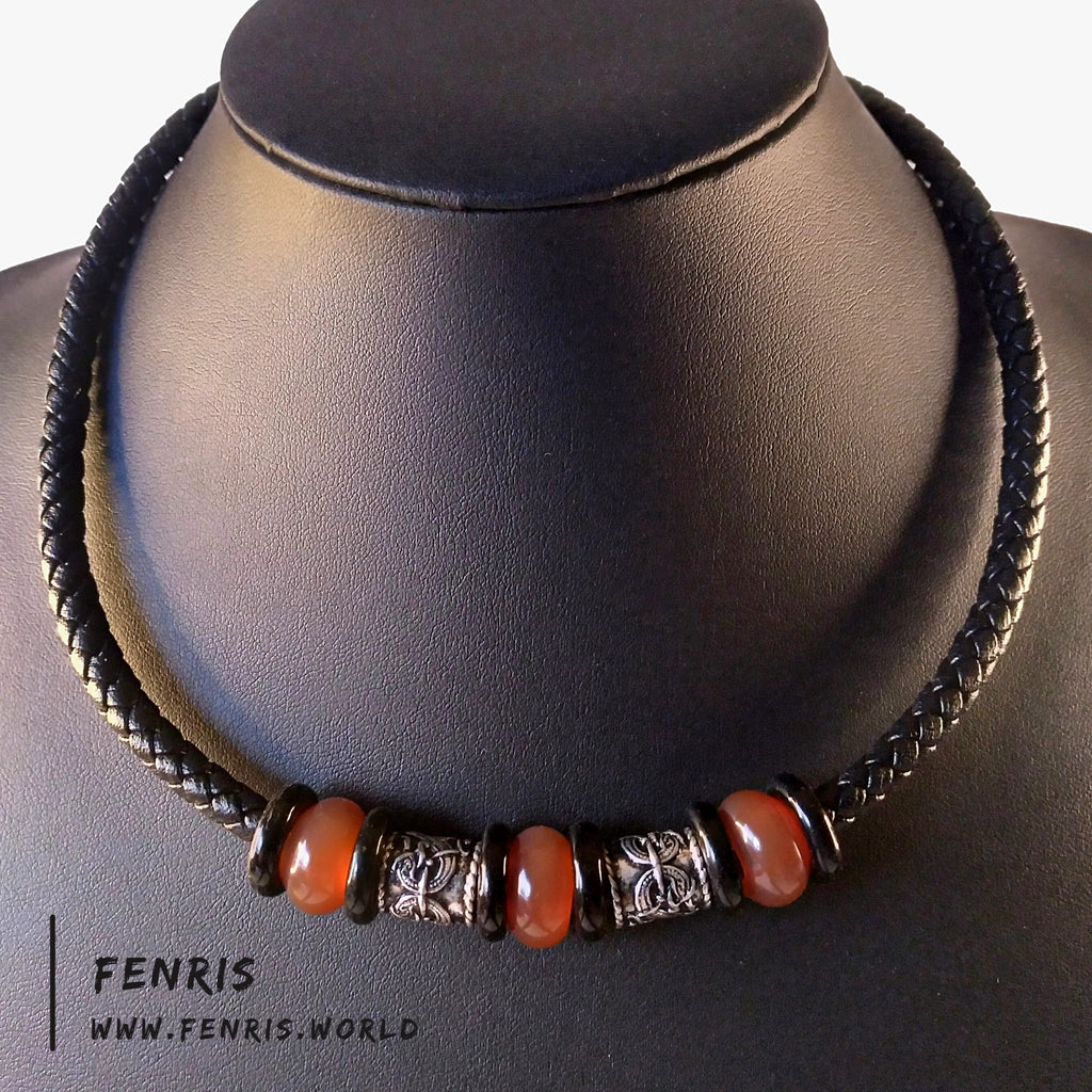 Dragon Choker Necklace Silver Amber Black Leather – Fenris