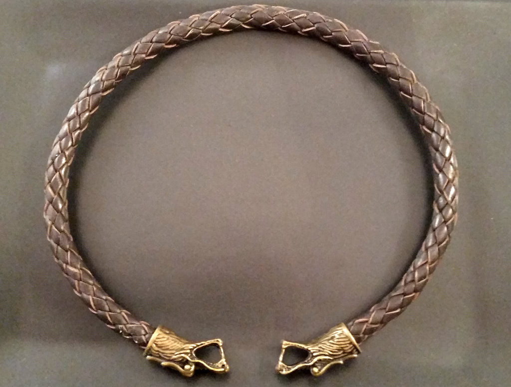 Dragon Torc Necklace Bronze Brown Leather Viking Style – Fenris