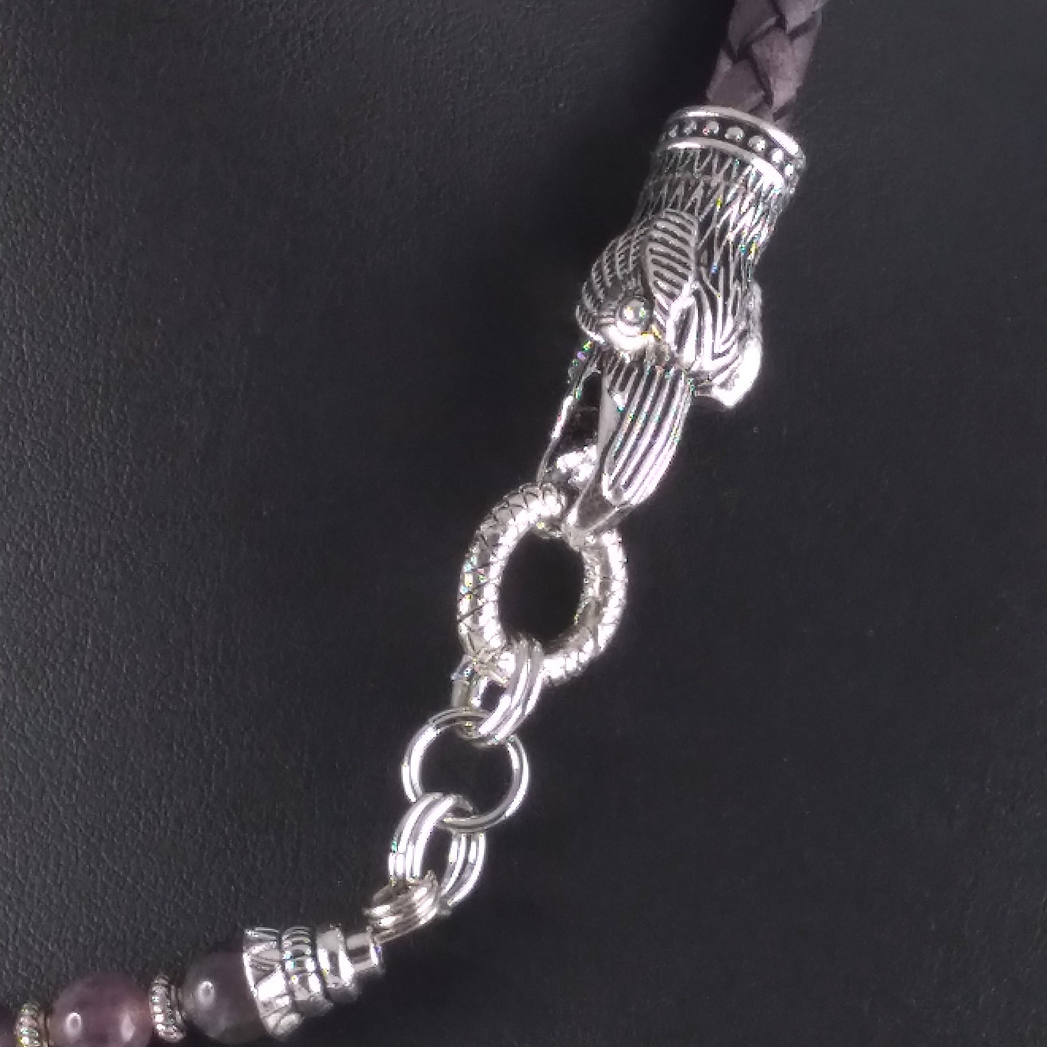 Raven Necklace Choker Silver Gray Leather Amethyst Beads – Fenris