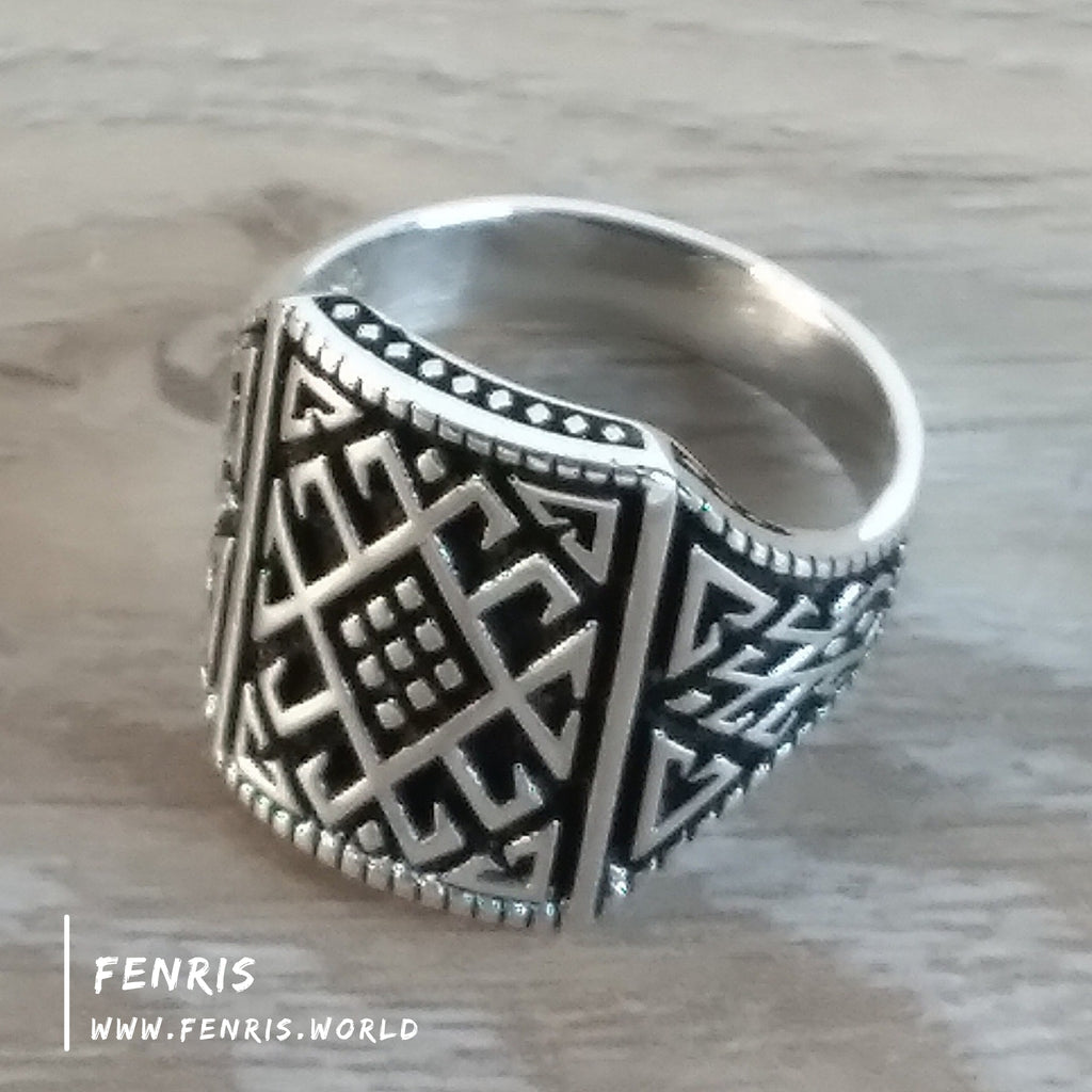 Mens 925 Sterling Silver Ring Nordic Geometric Design – Fenris