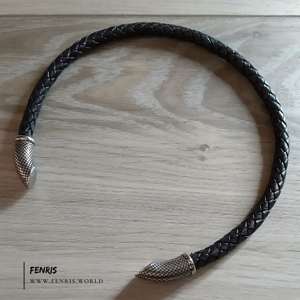 Torc Necklace Black Leather Silver Modern – Fenris