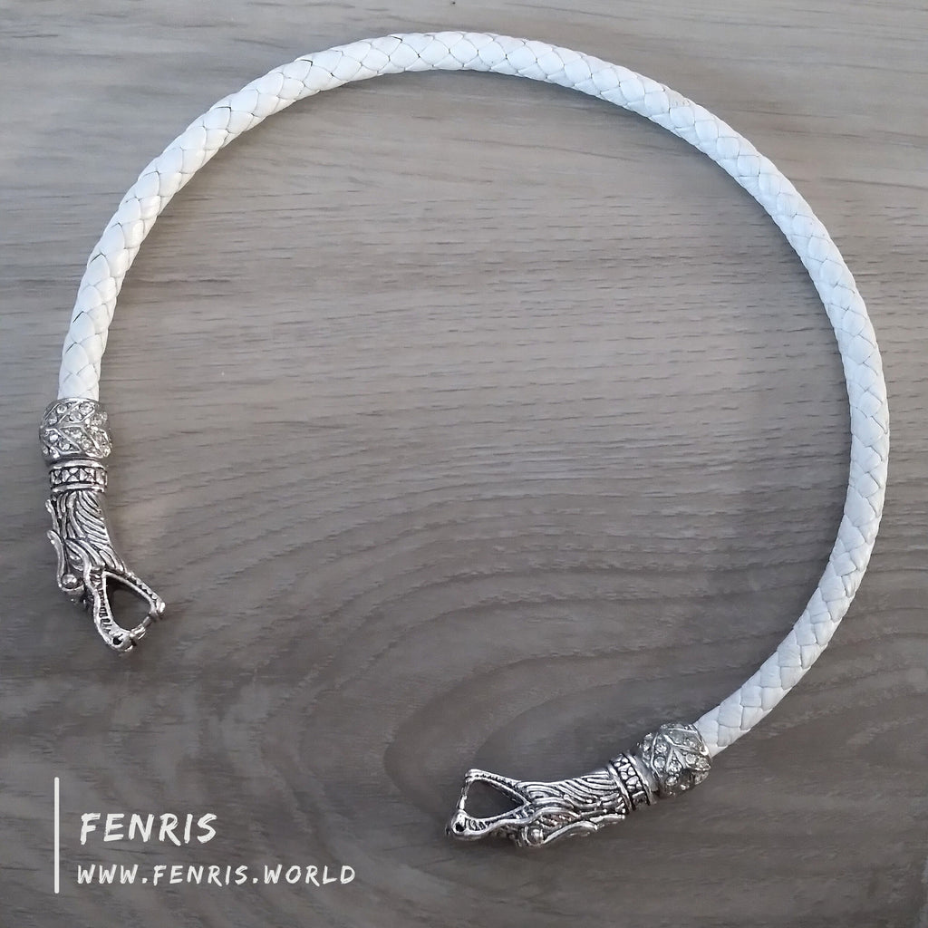 Dragon Torc Necklace White Leather Wedding Silver – Fenris