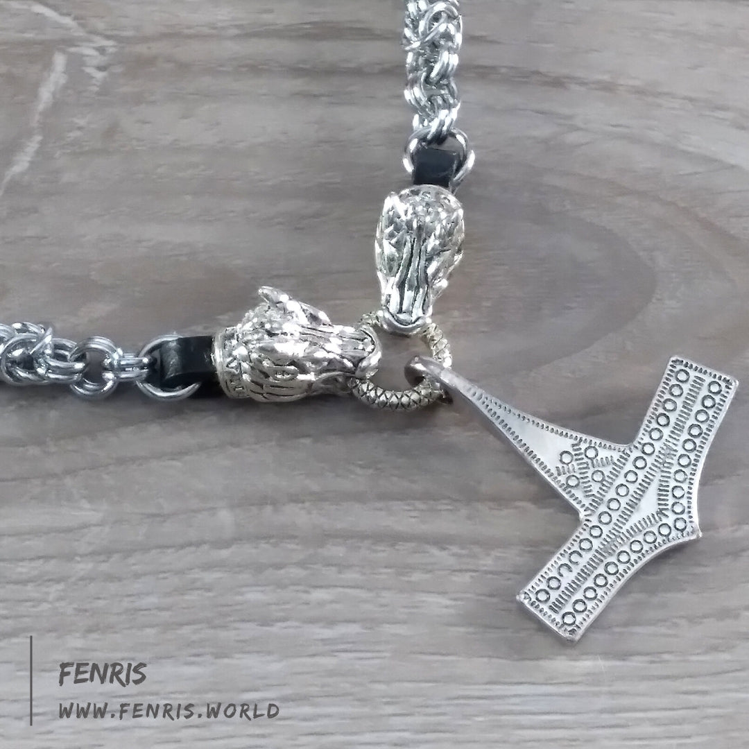 Thor's Hammer Necklace Silver Dragon Chain Mail Norse Viking Style – Fenris