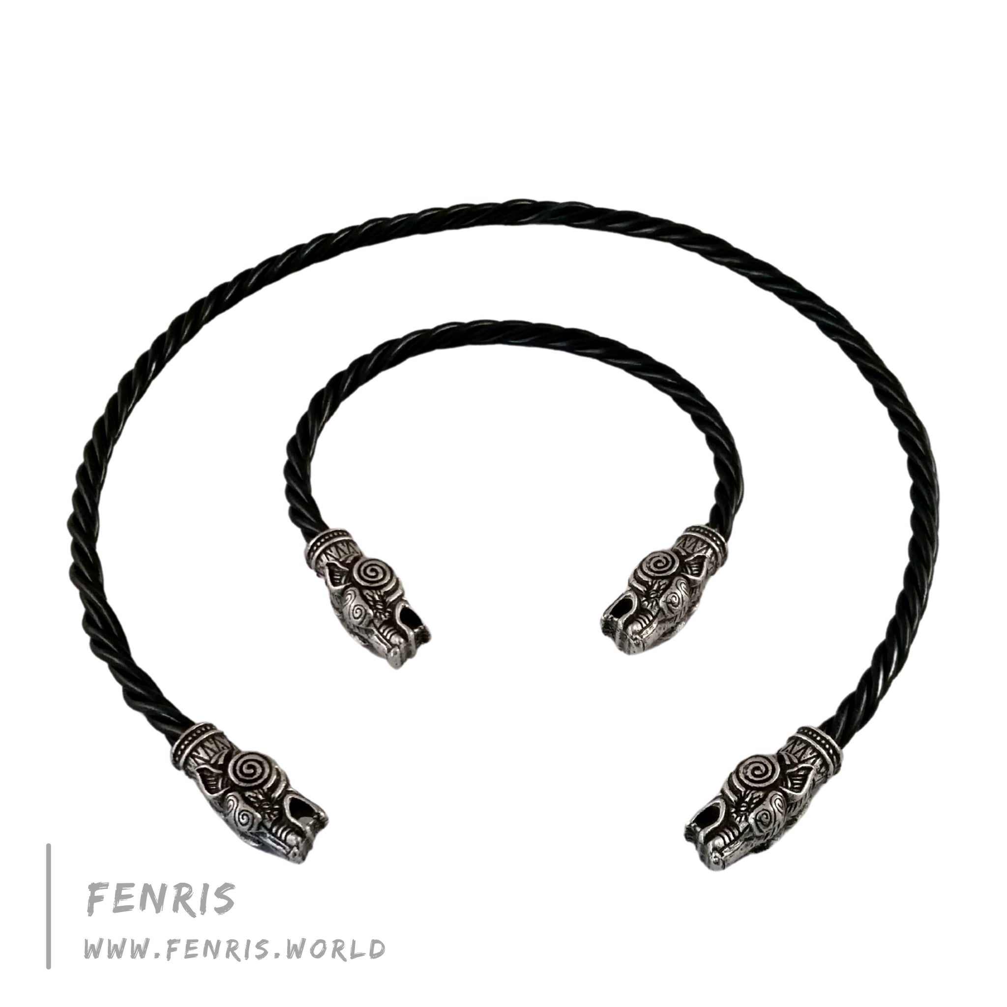 Wolf Torc Necklace Bracelet Set Silver Black Norse Viking Style – Fenris