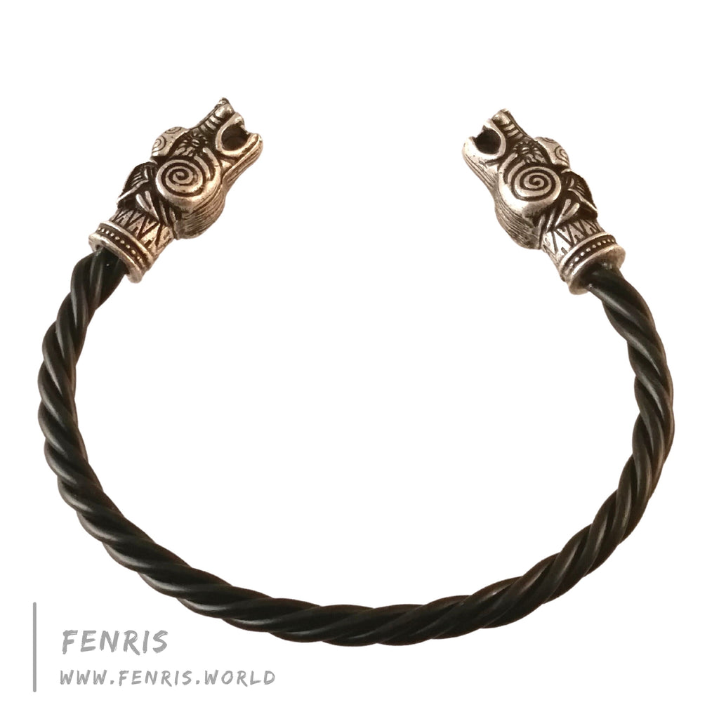 Wolf Torc Necklace Bracelet Set Silver Black Norse Viking Style – Fenris